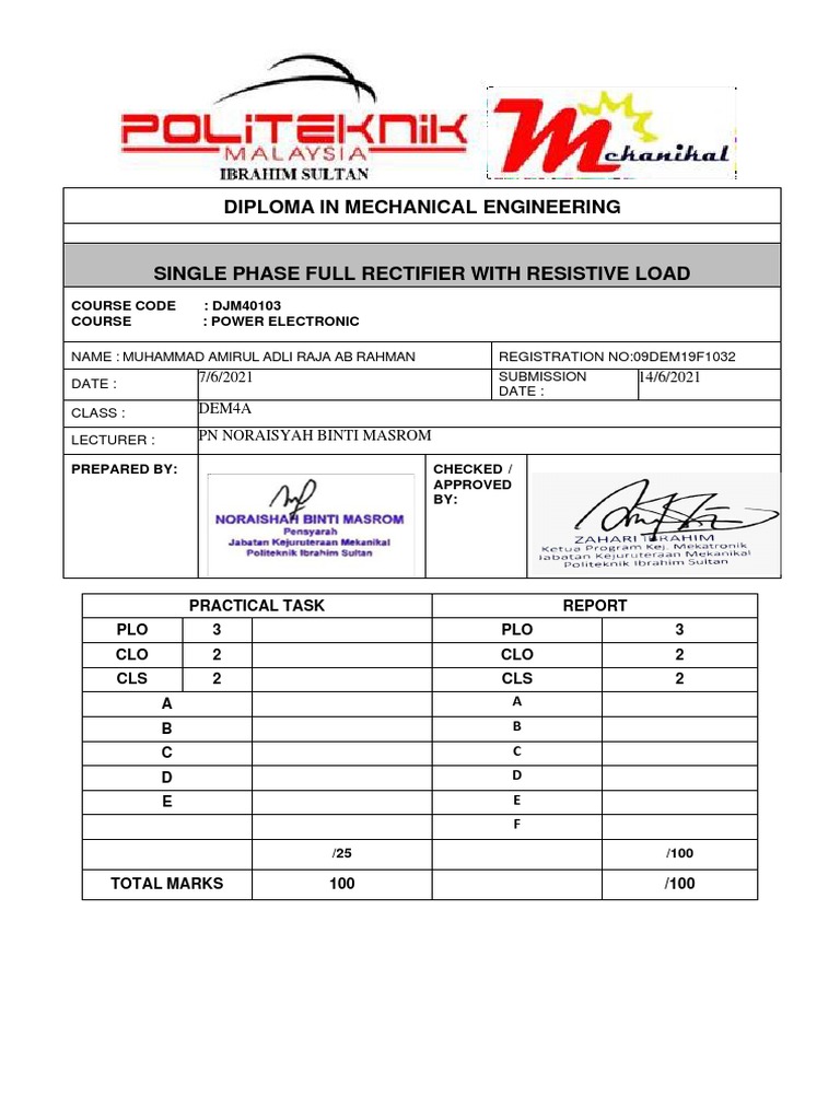 Single Phase Full Wave Rectifier Report | PDF | Rectifier | Force