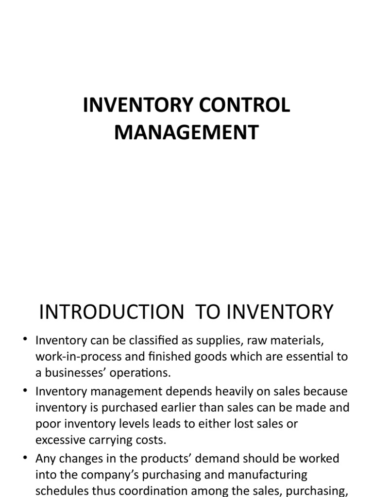 Chapter 4 - Inventory Control Management - Added | Download Free PDF ...
