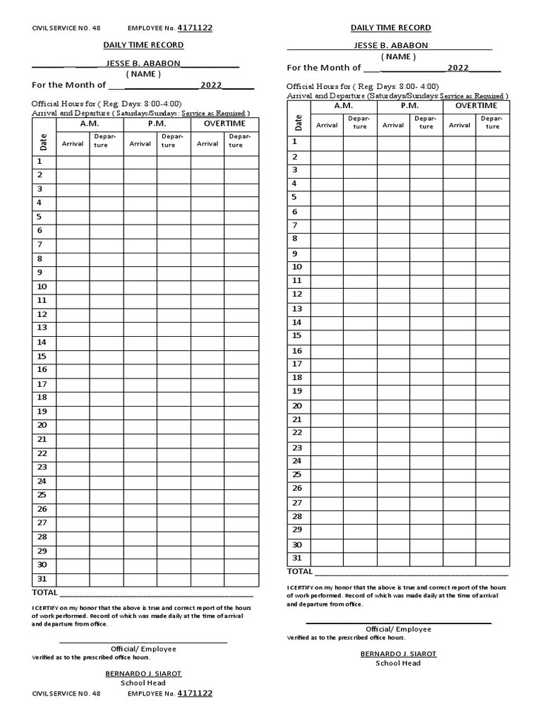 DTR-BLANK-TEACHERS | PDF | Working Time | Labor