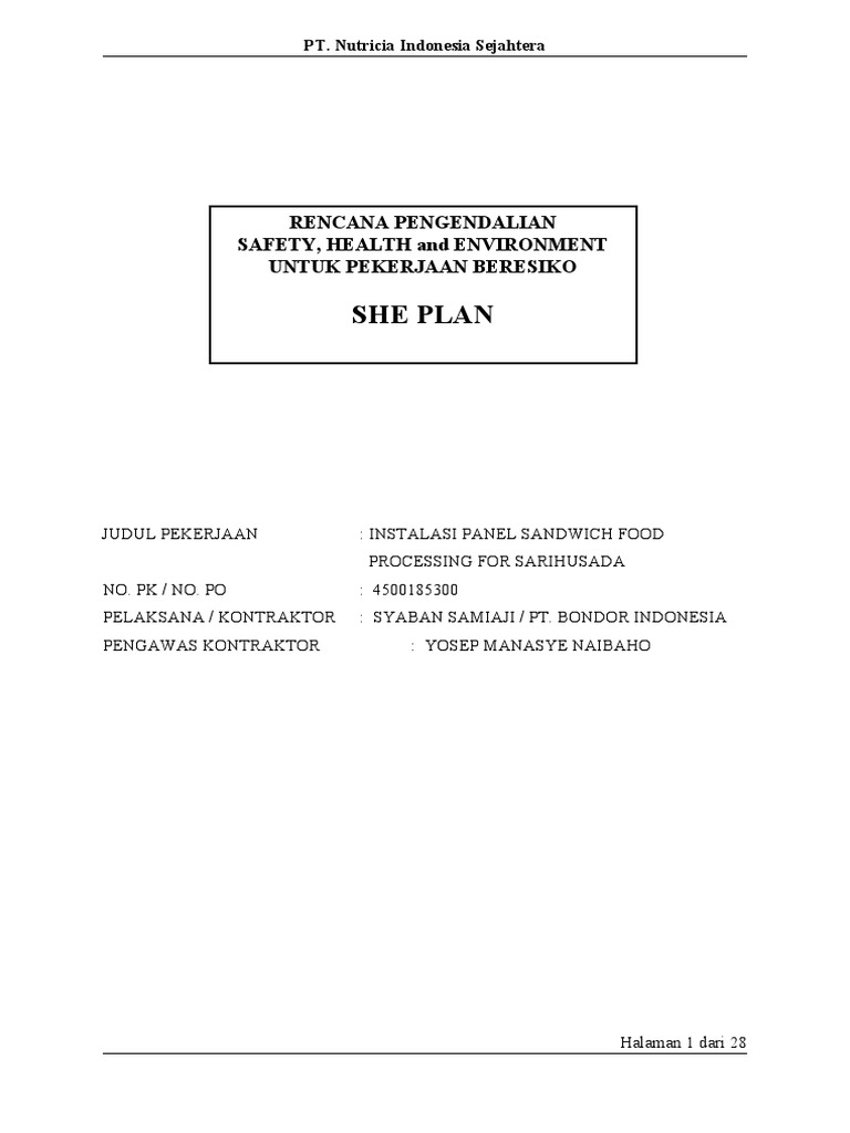 Rencana SHE untuk Pekerjaan Panel Sandwich | PDF | Bisnis