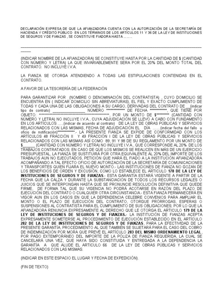 Formato de Fianzas de Anticipo y Cumplimiento | PDF | Póliza de seguros | Justicia