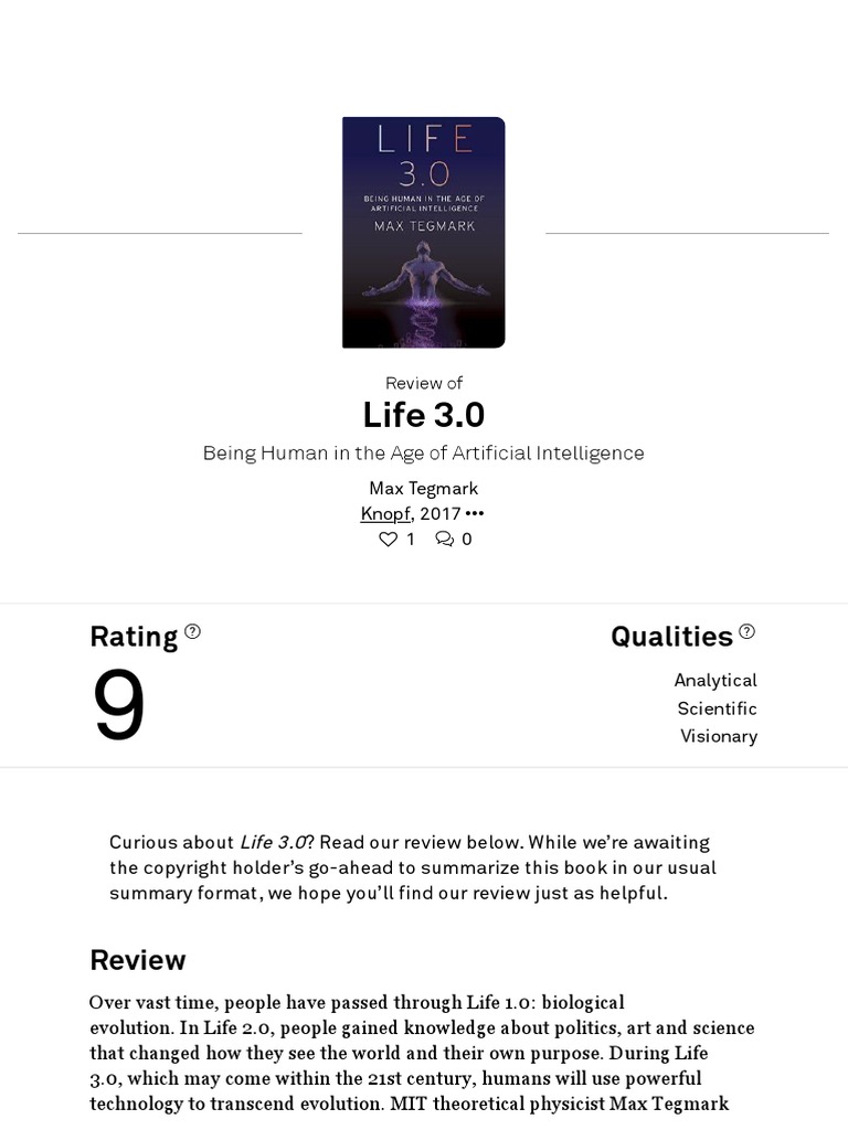 Life 3.0 Free Review by Max Tegmark | PDF | Artificial Intelligence ...