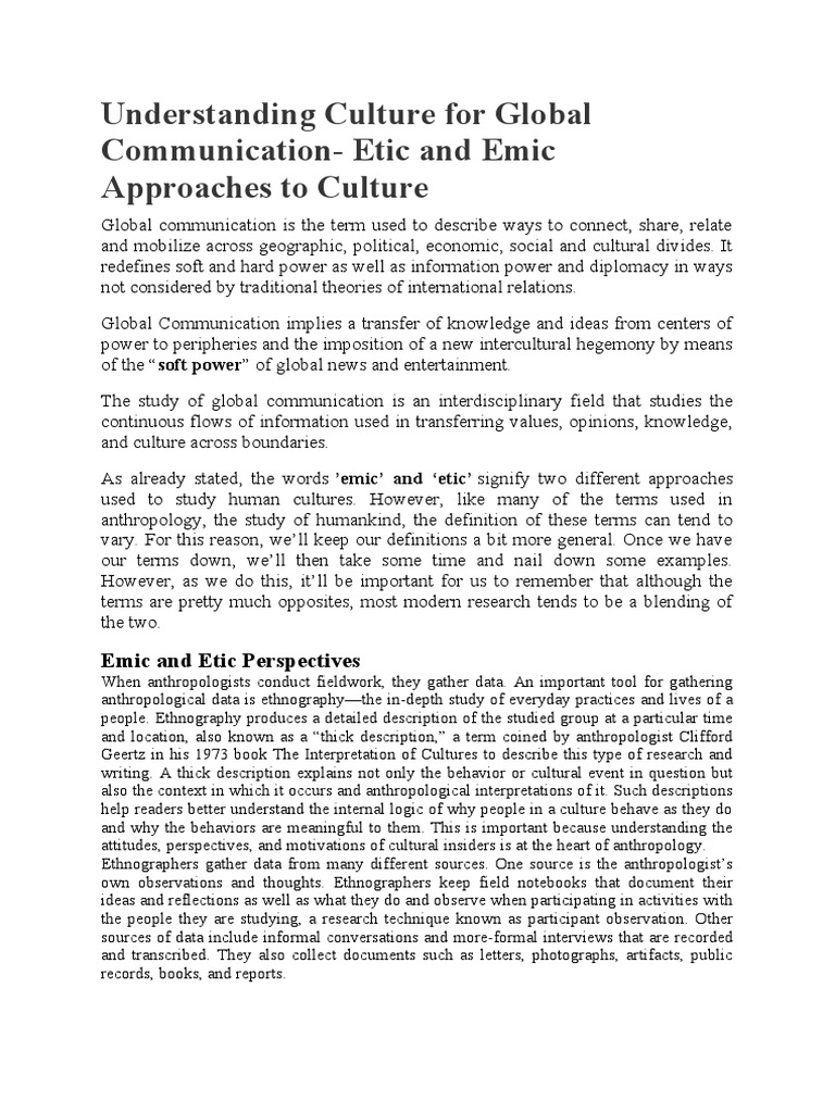 Understanding Culture For Global Communication-Etic and Emic Approaches ...
