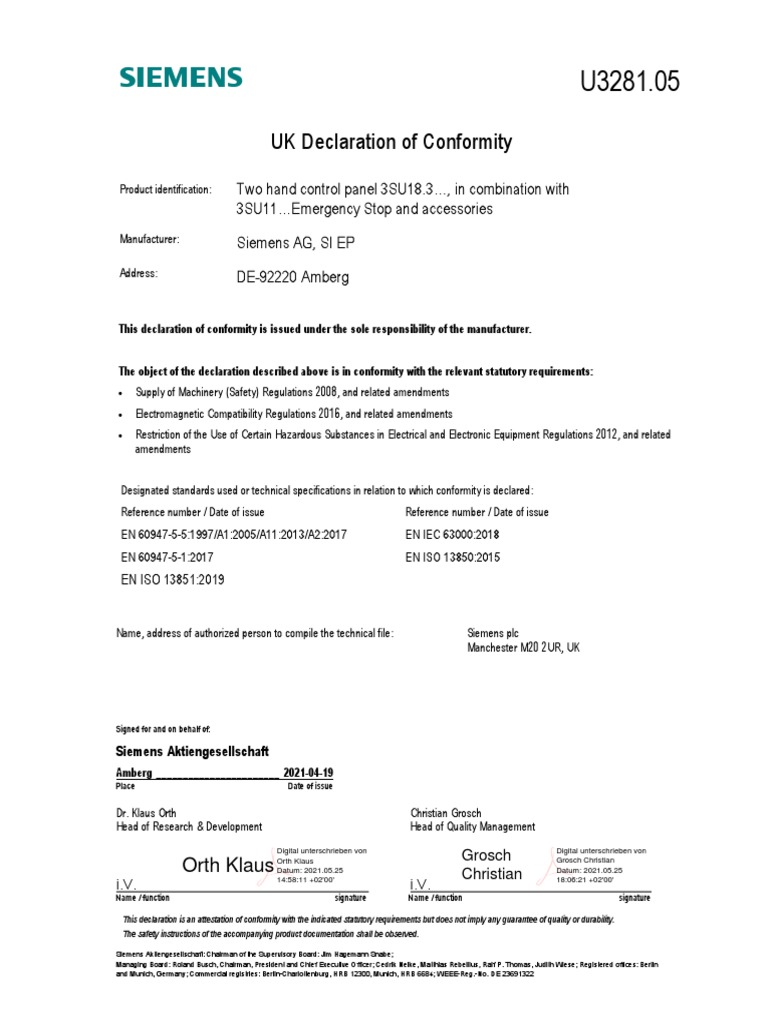 Siemens UK Declaration of Conformity | PDF