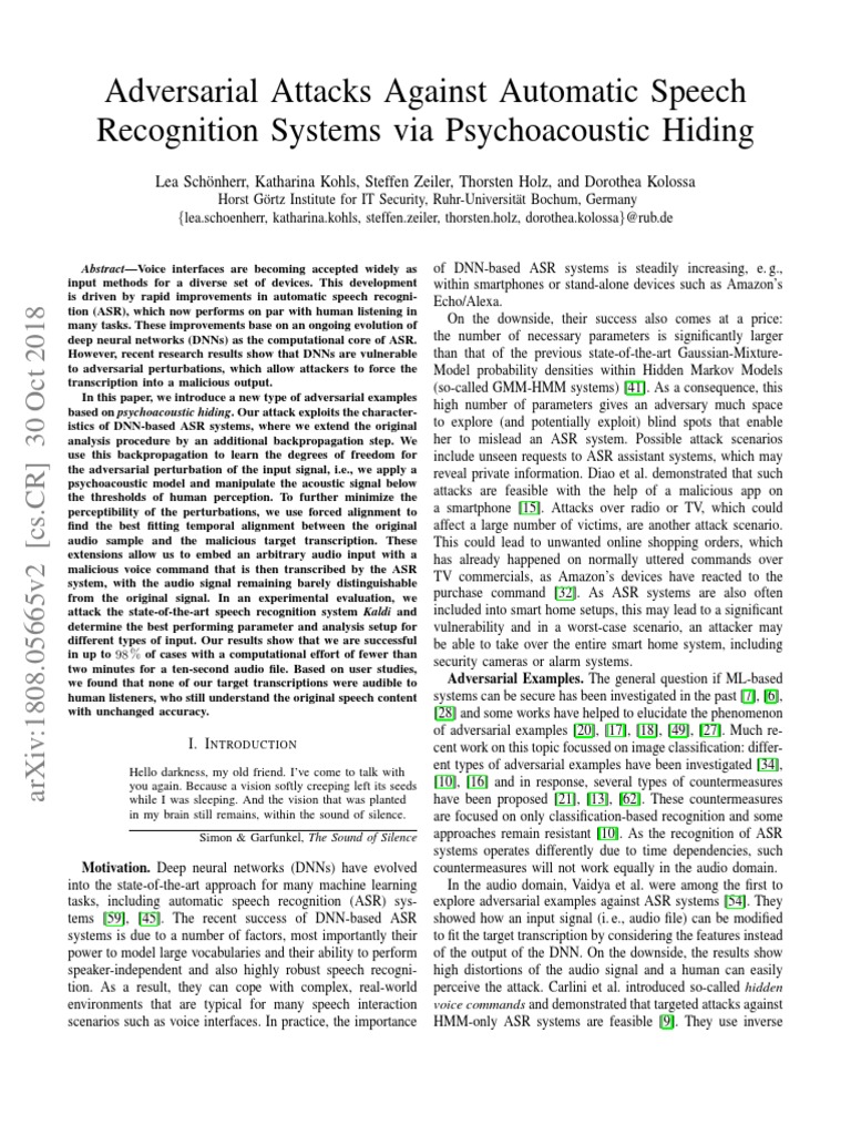 Adversarial Attacks Against Automatic Speech Recognition Systems Via ...