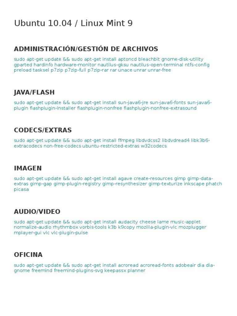 Ubuntu 10.04 / Linux Mint 9: Administración/Gestión de Archivos | PDF | Unix | Unix Software