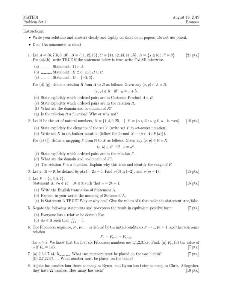 Problem Set Topic 2 | PDF | Function (Mathematics) | Logic