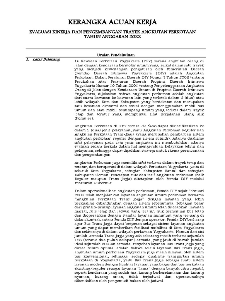 KAK Kinerja Perkotaan 2022 | PDF