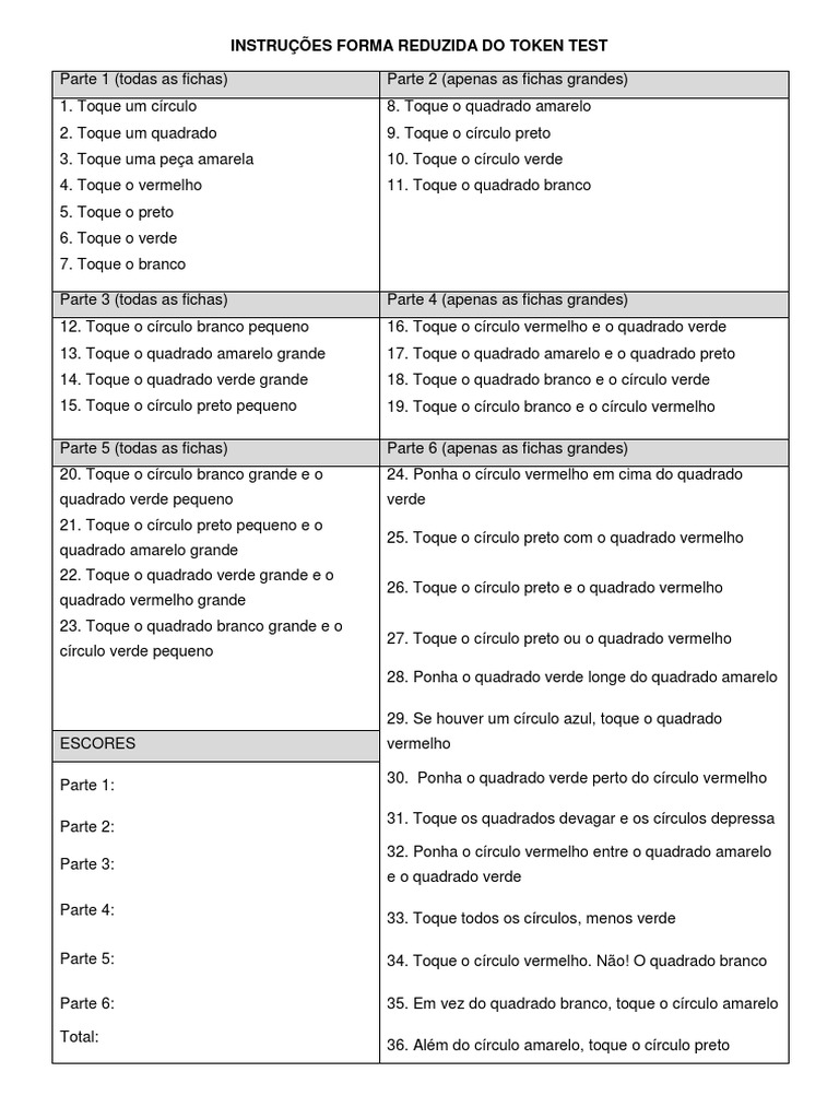 Instruções do Token Test Reduzido | PDF