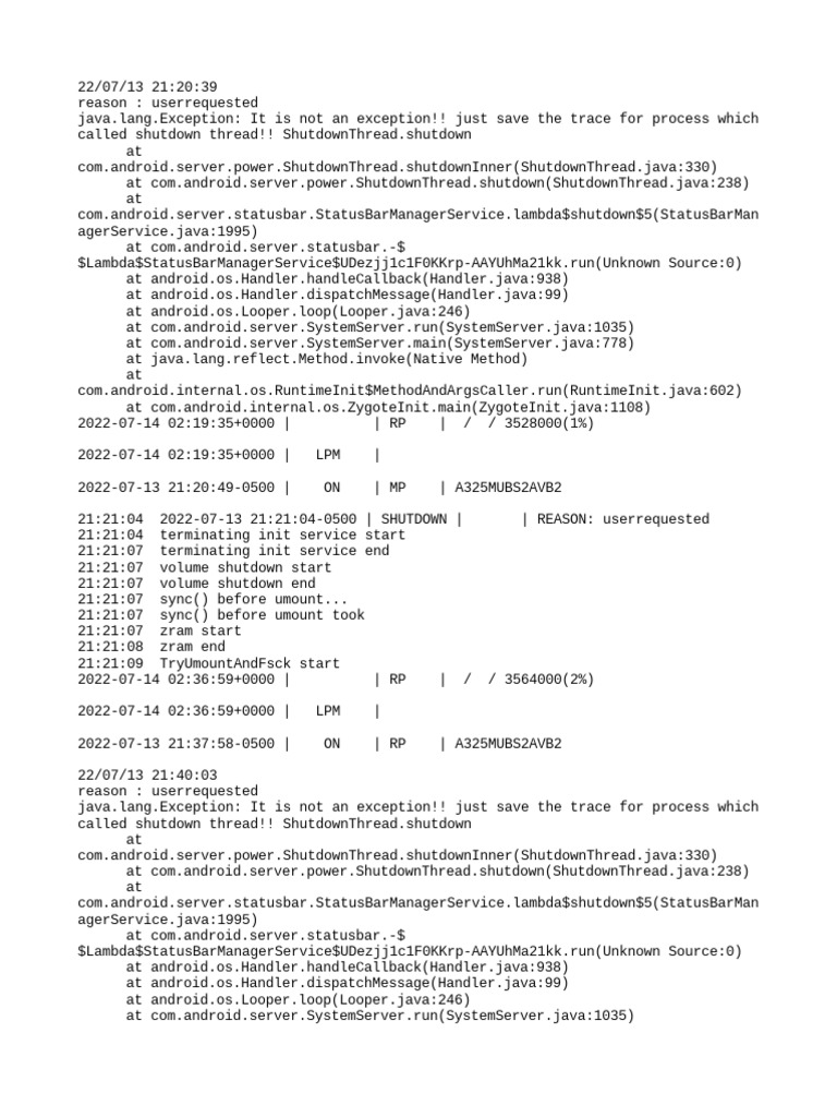 Android Shutdown Log Analysis | PDF | Java (Programming Language) | Oracle Corporation