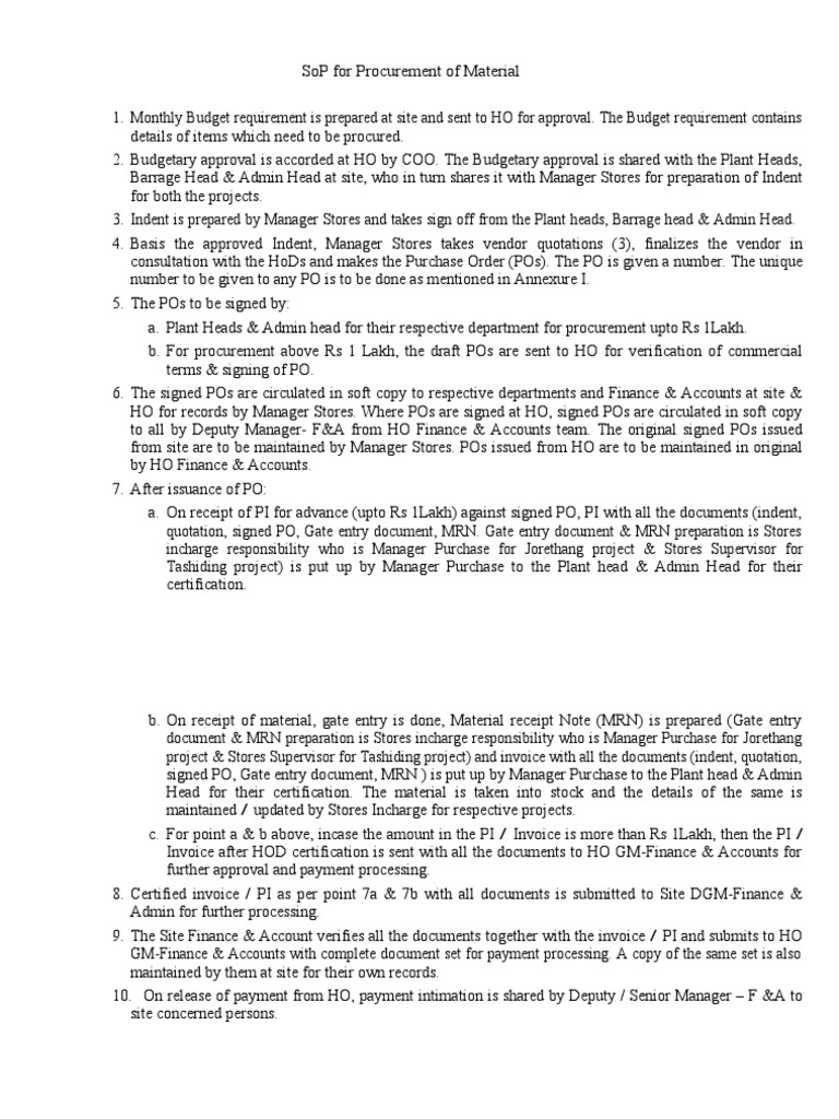 SoP For Procurement of Material - Final | PDF | Invoice | Receipt