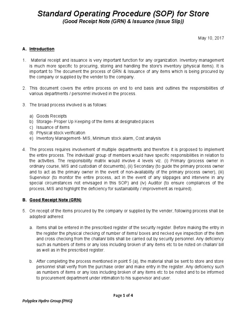 SOP Store | PDF | Inventory | Audit