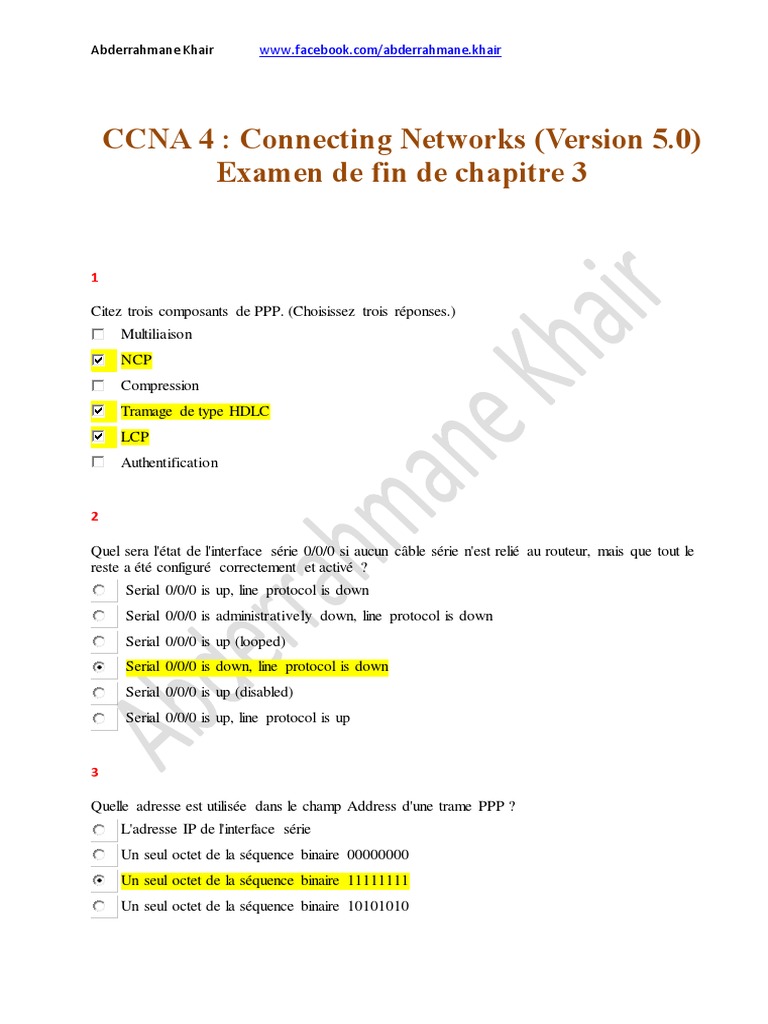 CCNA 4 Correction Examen de Fin de Chapitre 3 Connecting Networks (Version 5 Francais) | PDF ...