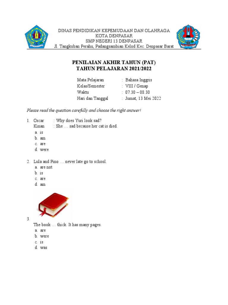 PAT - Soal Bahasa Inggris Kelas VIII (2021-2022) | PDF | Food And Drink