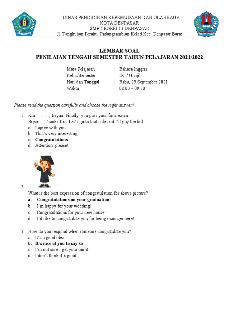 PTS - Soal Bahasa Inggris Kelas IX | PDF | Diseases And Disorders | Otorhinolaryngology