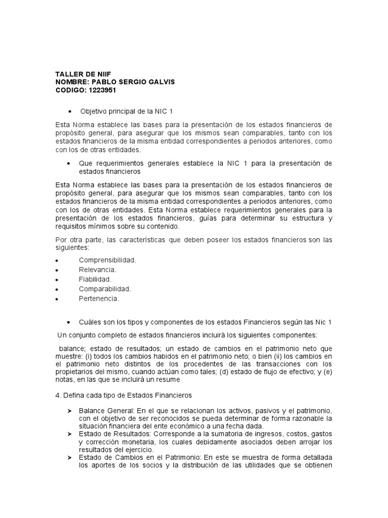 Taller Sergio Galvis | PDF | Estado financiero | Estado de resultados