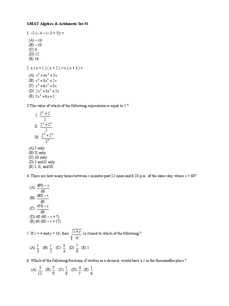 GMAT Algebra & Arithmetic Practice | PDF | Sphere | Volume