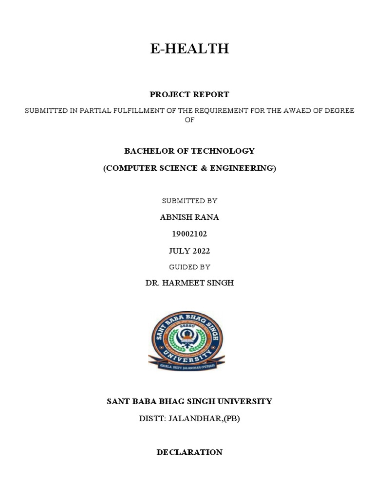 E-Health: Project Report | PDF | Feasibility Study | Html