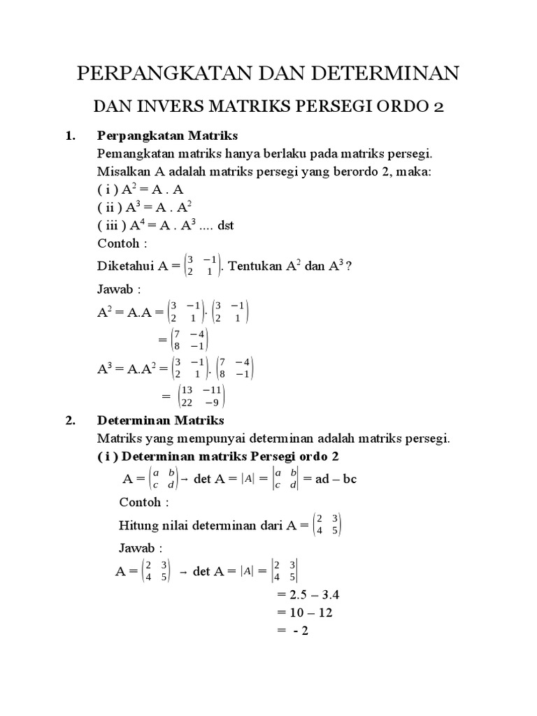Perpangkatan dan Determinan Matriks 2x2 | PDF