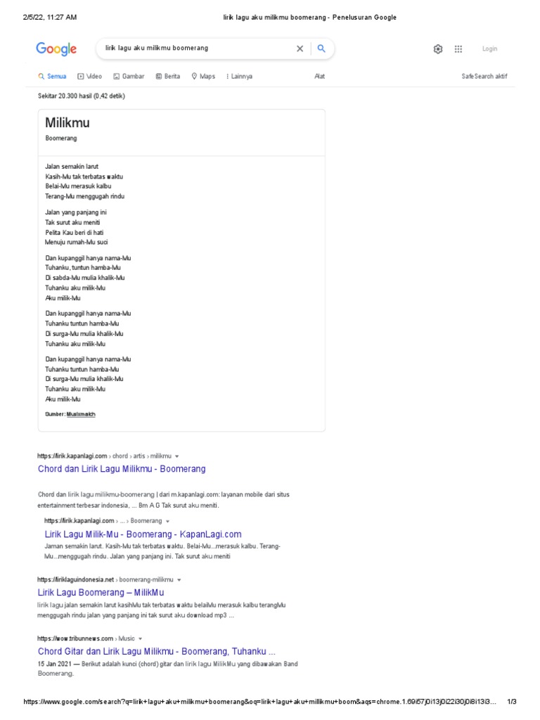 Lirik Lagu Aku Milikmu Boomerang | PDF