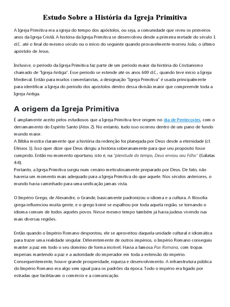 A Igreja Primitiva | PDF | História do cristianismo | Apóstolo Paulo