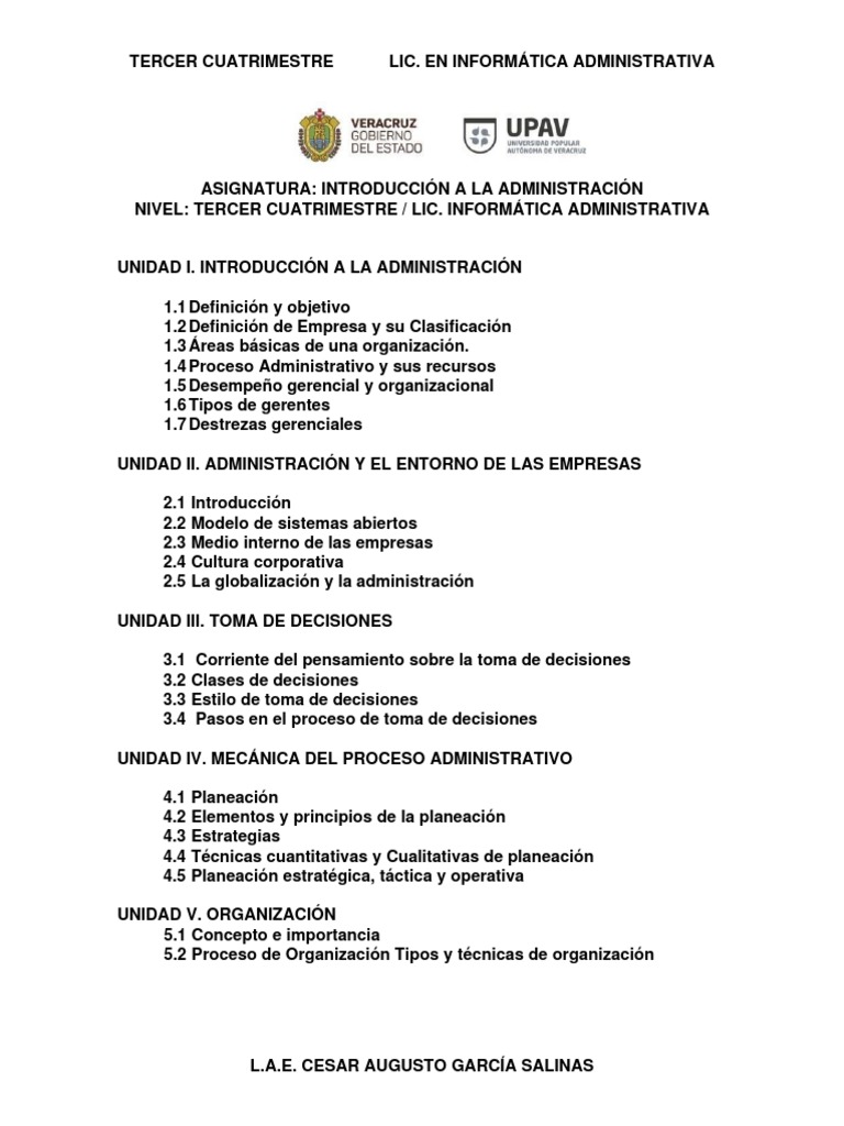 Temario y Criterios de Evaluacion Informatica Administrativa | PDF ...