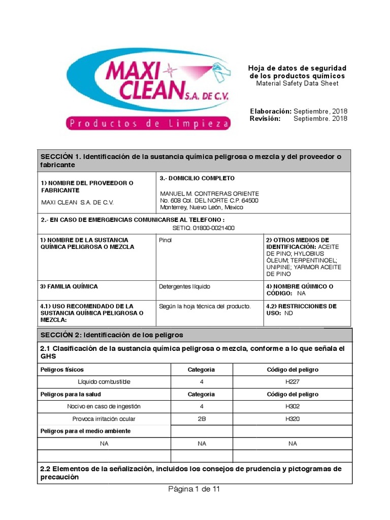 HD Pinol | PDF | Agua | Toxicidad