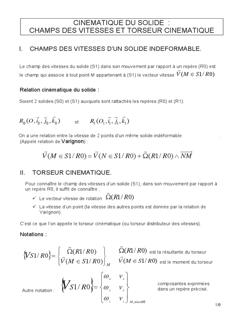 Cinématique Du Solide - Cours (1) .PDF RF26ec1972 | PDF | Mouvement de rotation | Phénomène physique