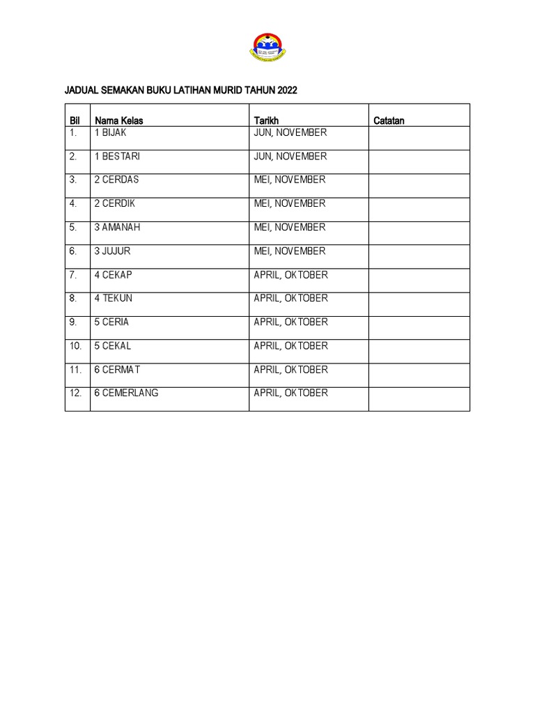 Jadual Semakan Buku Latihan | PDF