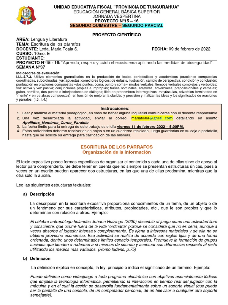 LL - DECIMO - ESCRITURA DE LOS PARRAFOS - Lcda. Maria Toala S - ESQUEMA DEL PROYECTO ...