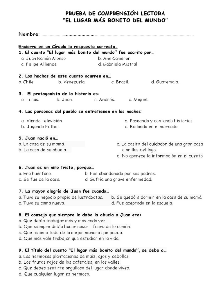 Prueba de Comprensión Lectora | PDF
