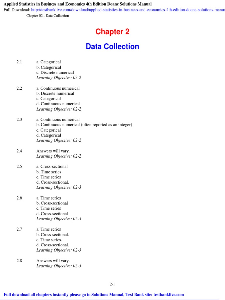 Applied Statistics in Business and Economics 4th Edition Doane ...
