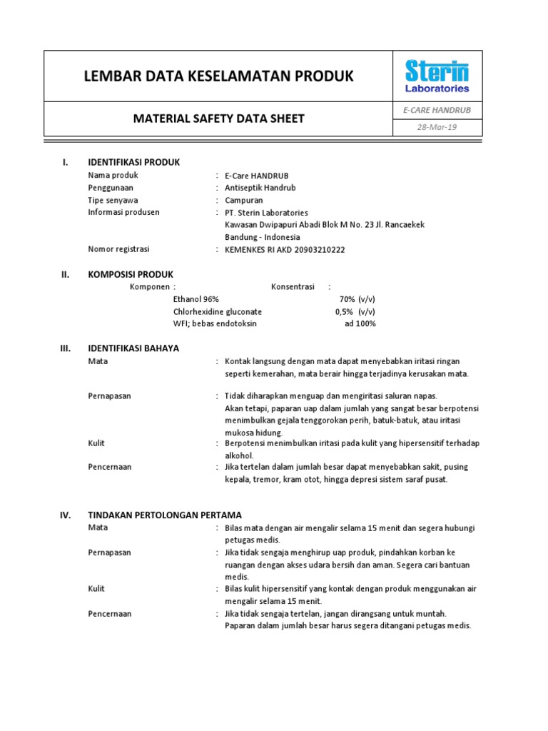 MSDS E-Care Handrub | PDF
