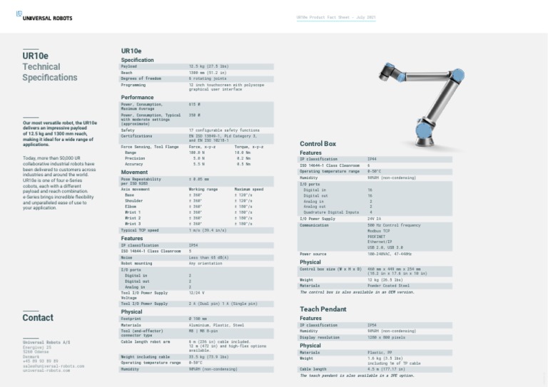 UR10e Product Fact Sheet | PDF | Power Supply | Electrical Engineering