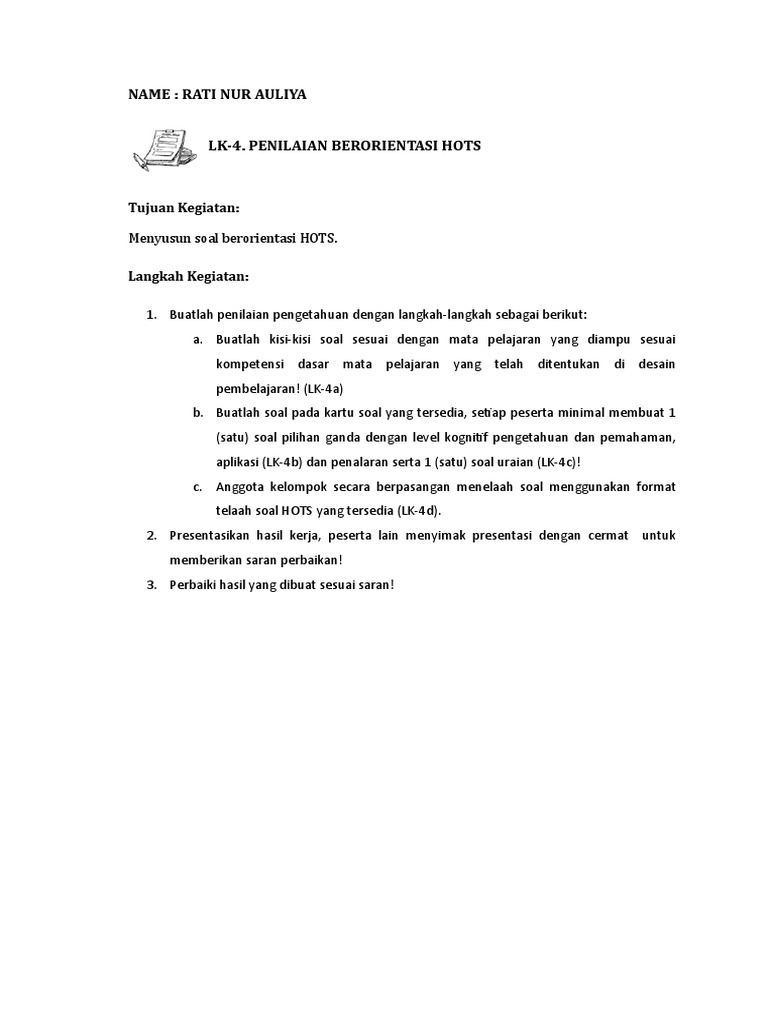LK.4 Penilaian HOTS Descriptive Text | PDF