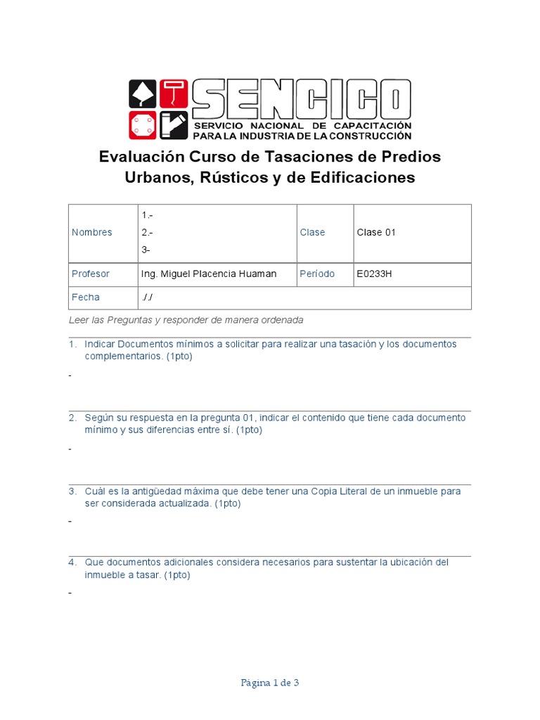Examen Clase 01-SENCICO | PDF | Valoración (Finanzas)