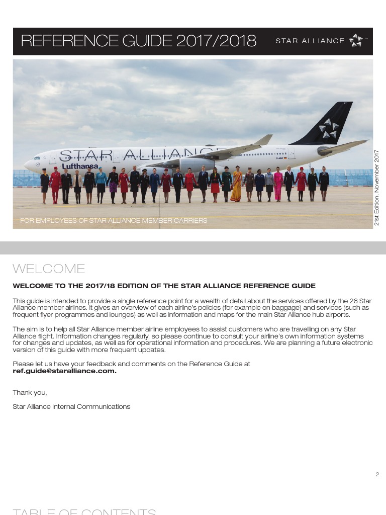 REFERENCE GUIDE 2017/2018: Star Alliance | PDF | Frequent Flyer Program ...