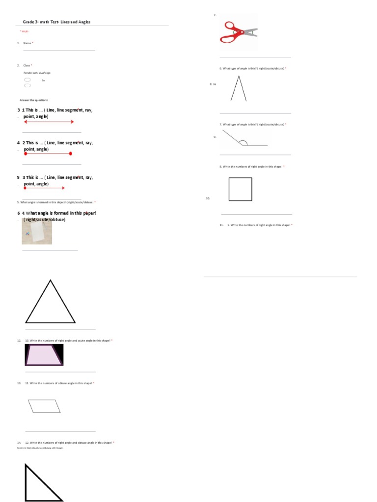 Grade 3 - Math Test - Lines and Angles - Google Formulir | PDF | Home ...