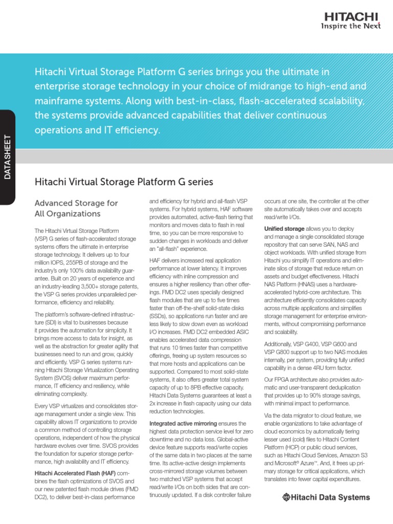 Hitachi Virtual Storage Platform G Series: Advanced Storage For All ...