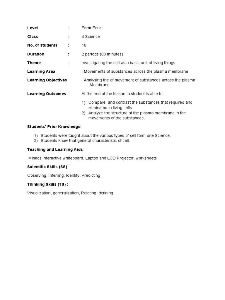 Lesson Plan 1assure For Teaching | PDF | Learning | Cell Membrane
