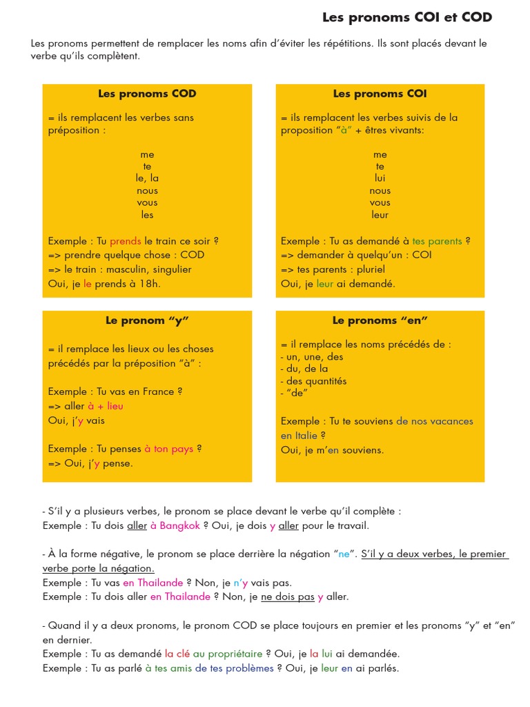 Pronoms COD et COI en français | PDF | Pronom | Complément d'objet
