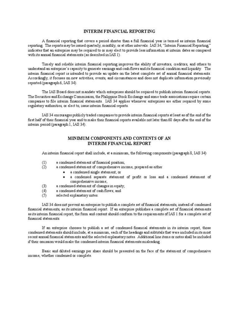 Interim Financial Reporting | PDF | Financial Statement | Income Statement