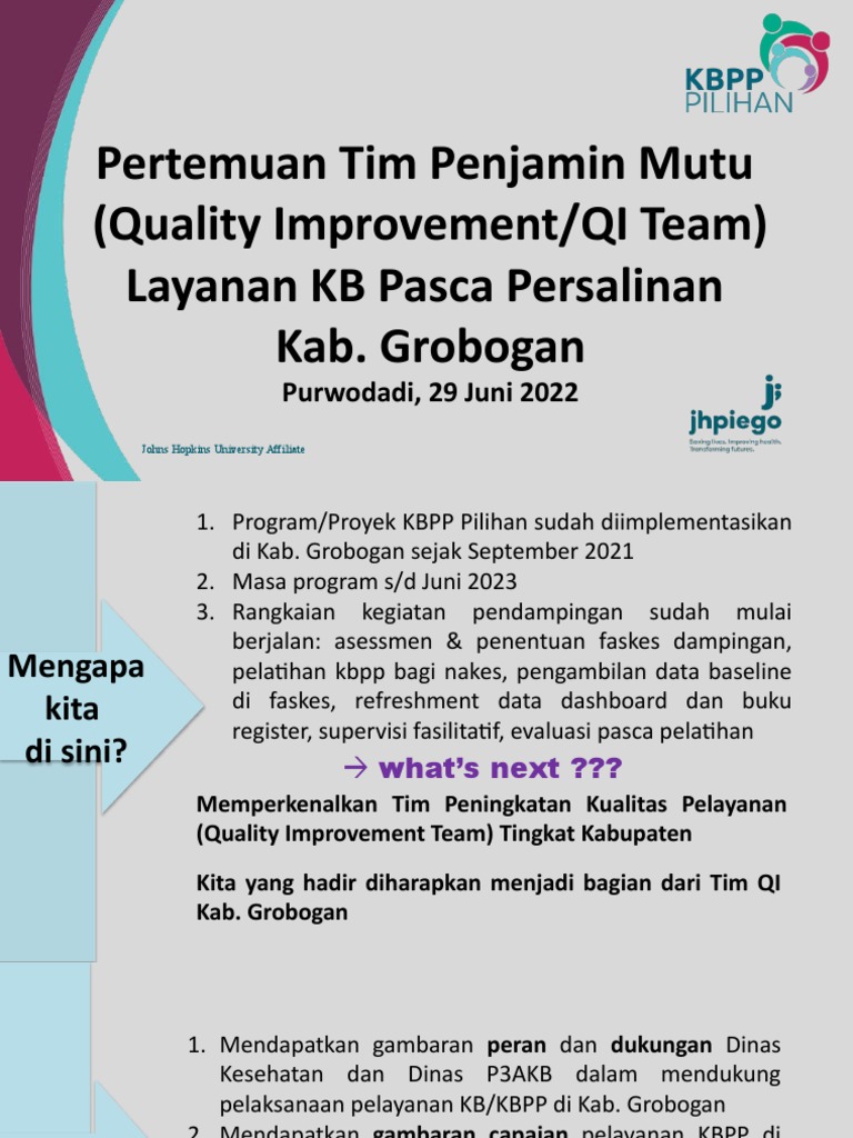 Pertemuan Tim QI Layanan KB Grobogan | PDF | Pengelolaan Keuangan & Uang