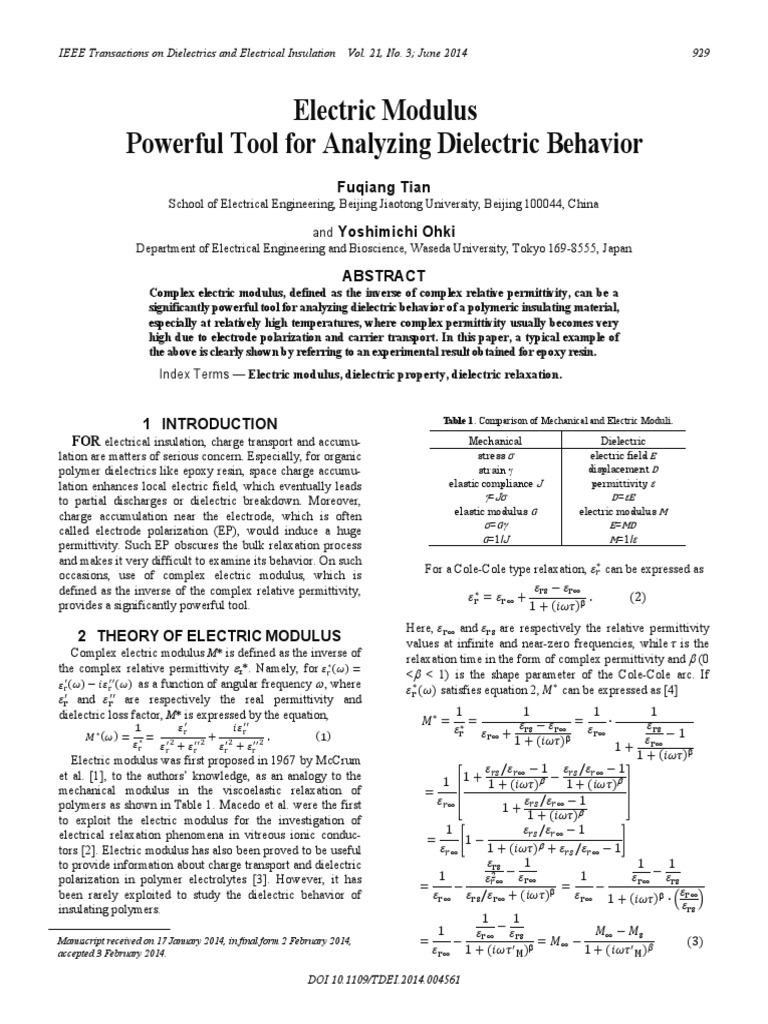 Electric Modulus Pdf Dielectric Permittivity