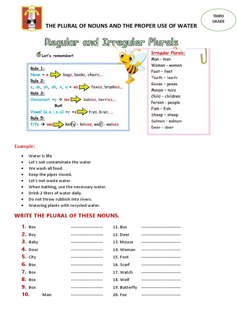 The Plural of Nouns and The Proper Use of Water: Example | PDF | Home ...