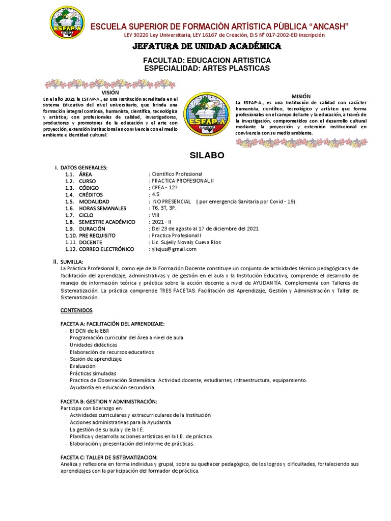Silabo Practica Pre Profesional Ii Visado | PDF | Evaluación | Maestros