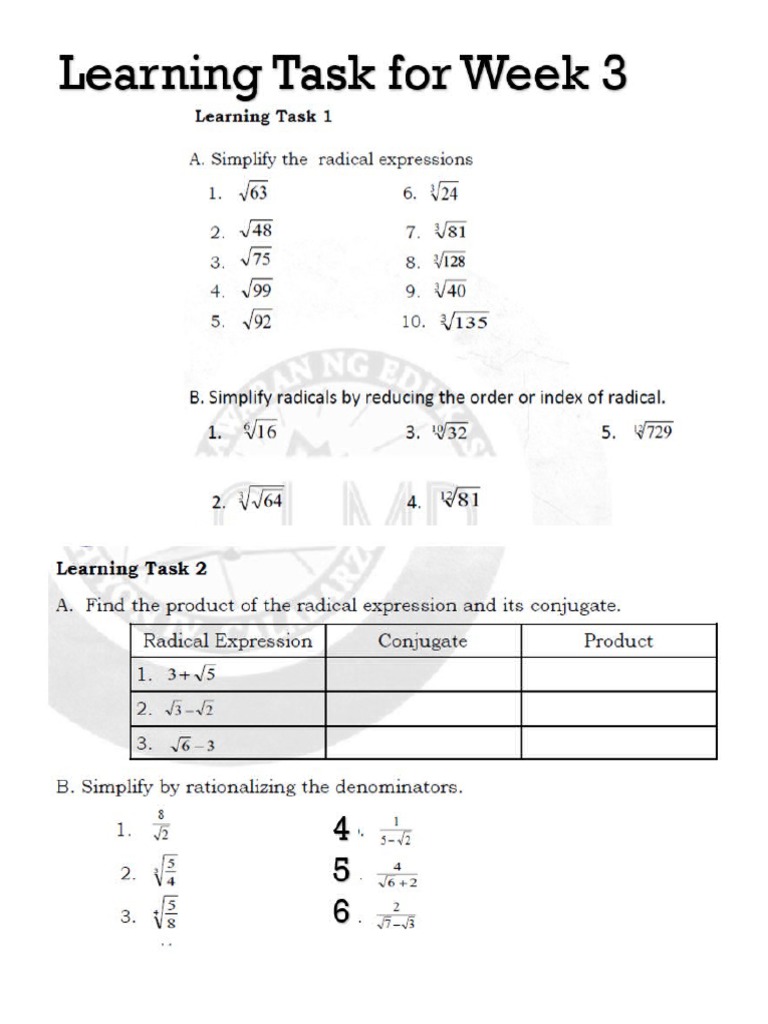 Math Radical Expressions Activities | PDF