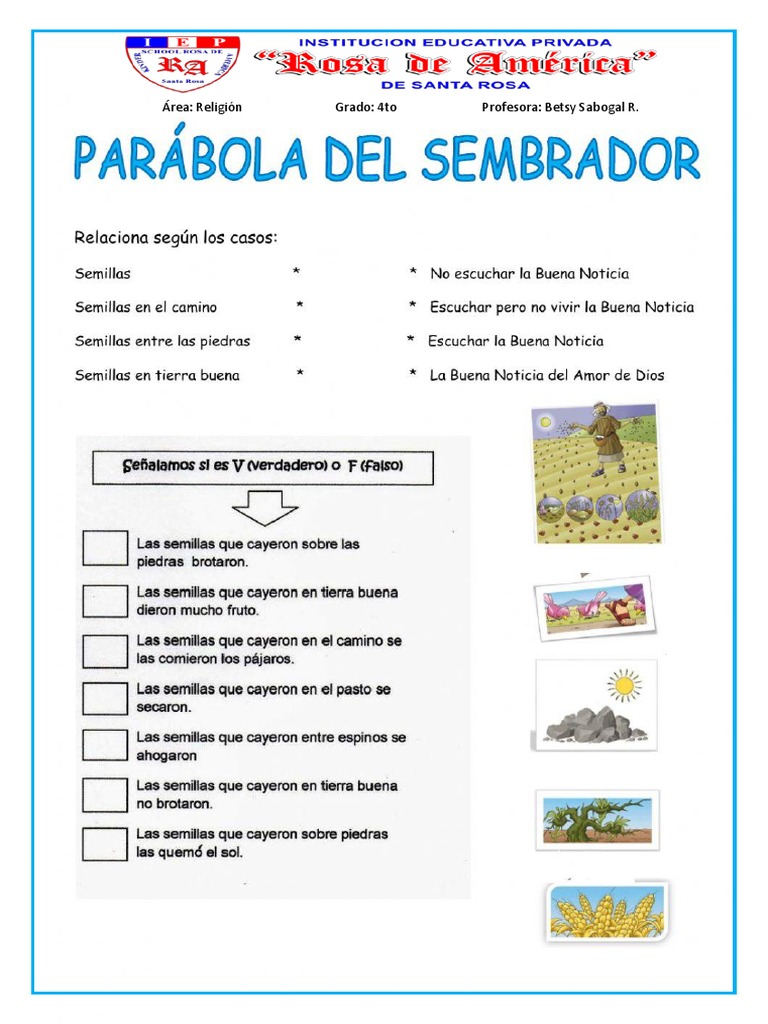 Ficha de Las Parábolas (Religión 4to) - 20220616201109 | PDF