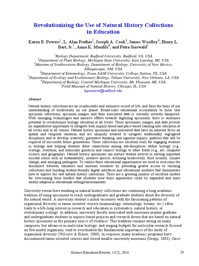 Revolutionizing The Use of Natural History Collections in Education ...