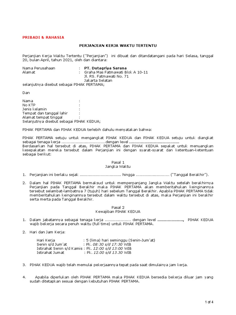 PKWT Draft (Prepared by Gusti HRM) | PDF
